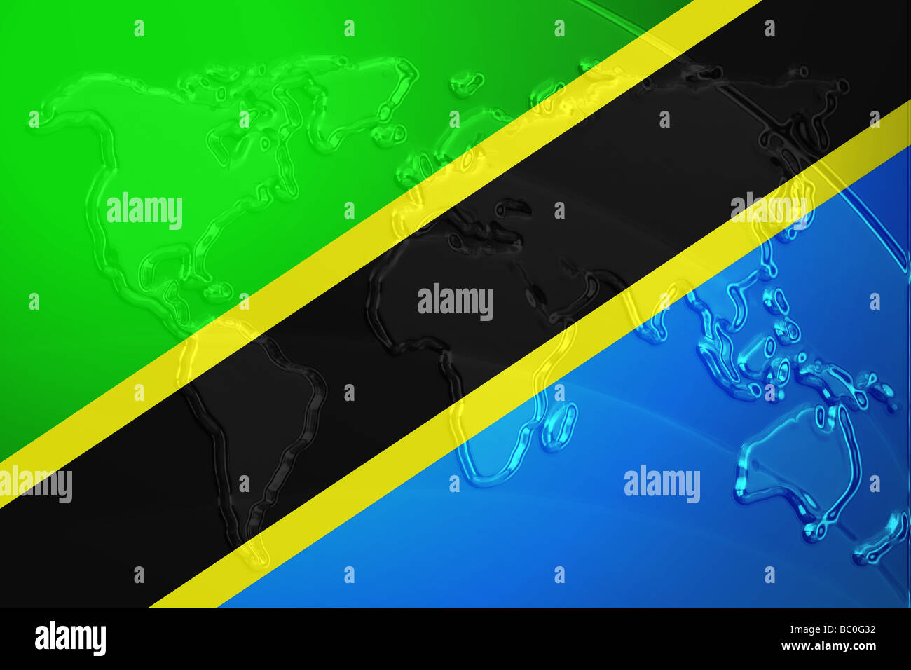 Flag of Tanzania national country symbol illustration with world map ...