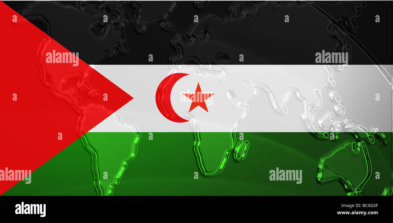 Flag of Western Sahara national country symbol illustration with world ...