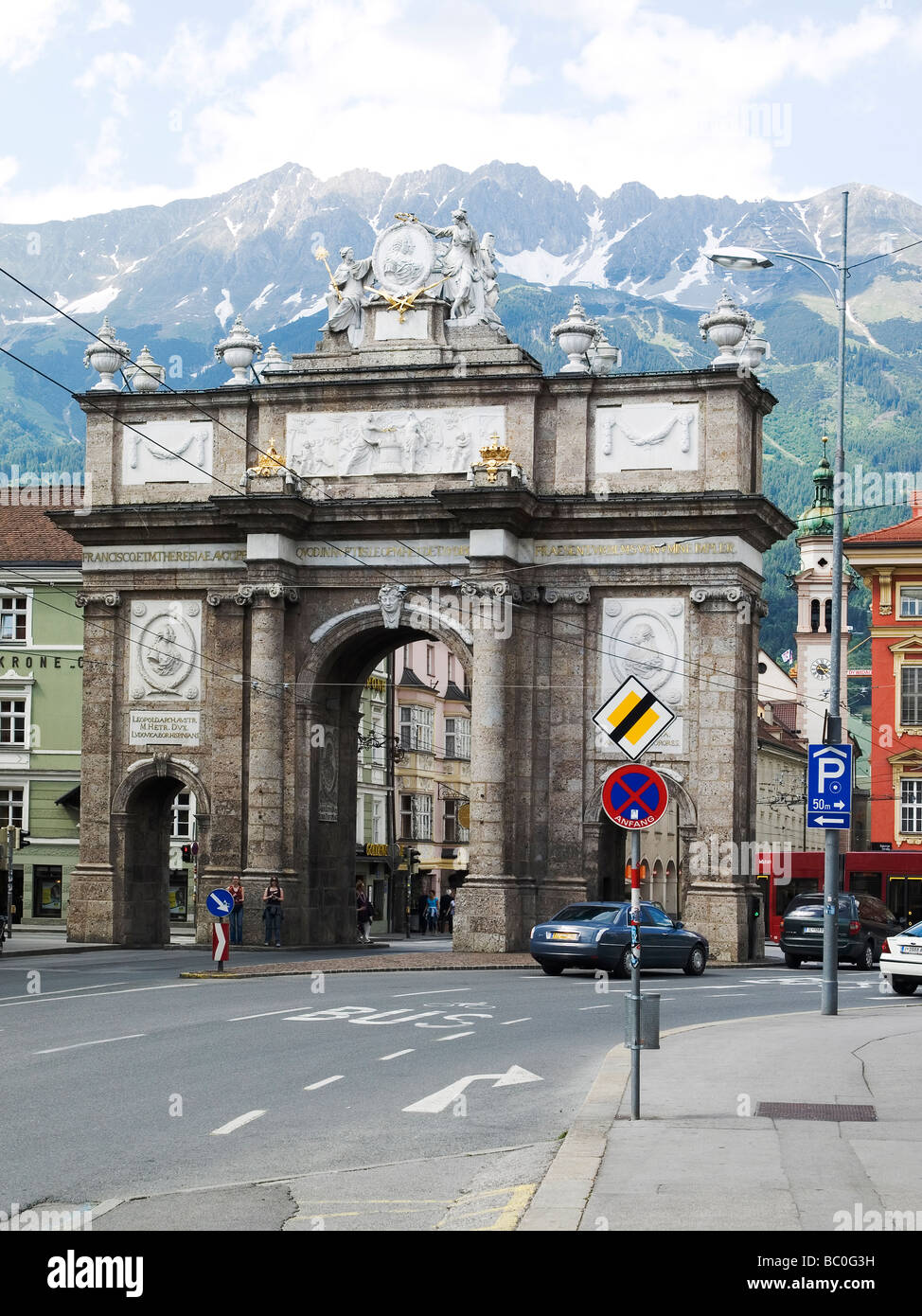 Triumphal arch Maria Theresien Strasse Innsbruck Austria Stock Photo ...