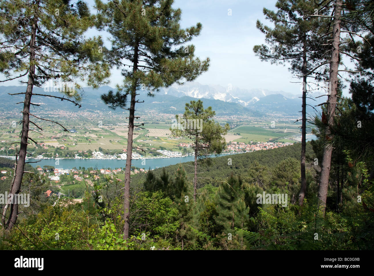 View of the mouth of the Magra River and the Mountains of Carrara in ...