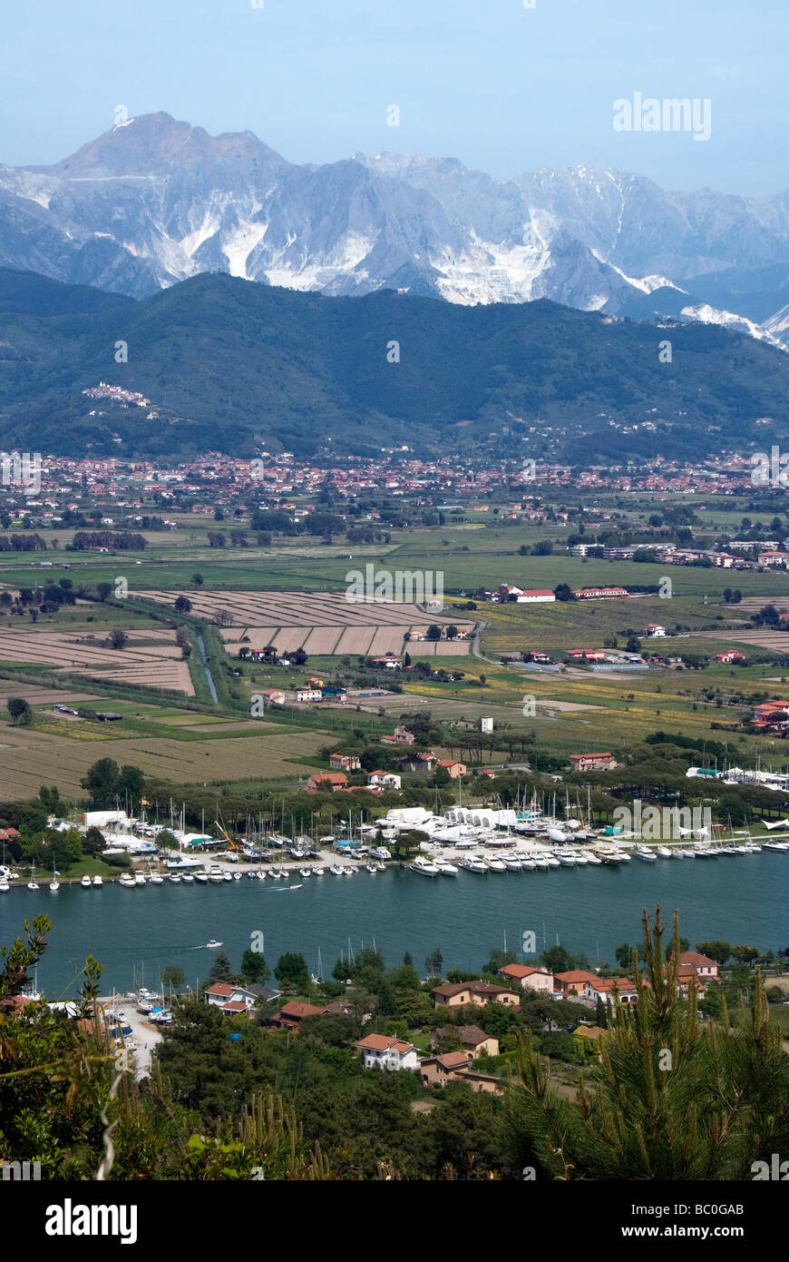 View of the mouth of the Magra River and the Mountains of Carrara in ...