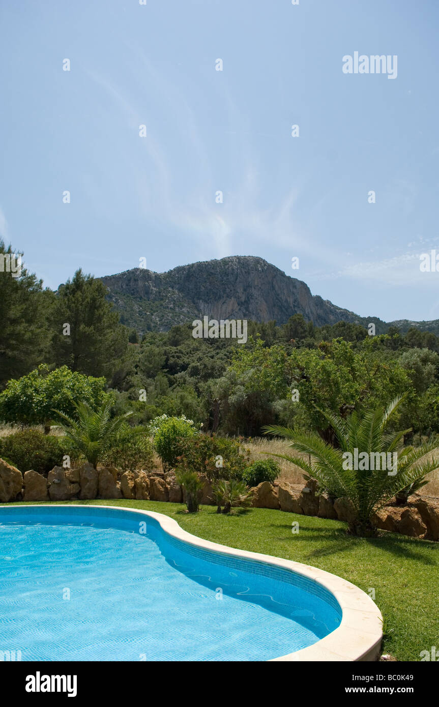 View of holiday villa swimming pool in Majorca, Spain Stock Photo - Alamy