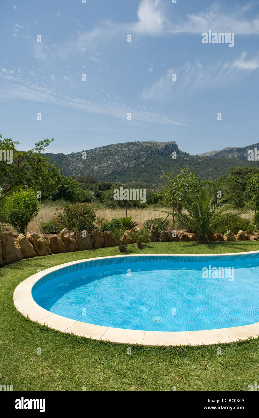View of holiday villa swimming pool in Majorca, Spain Stock Photo - Alamy