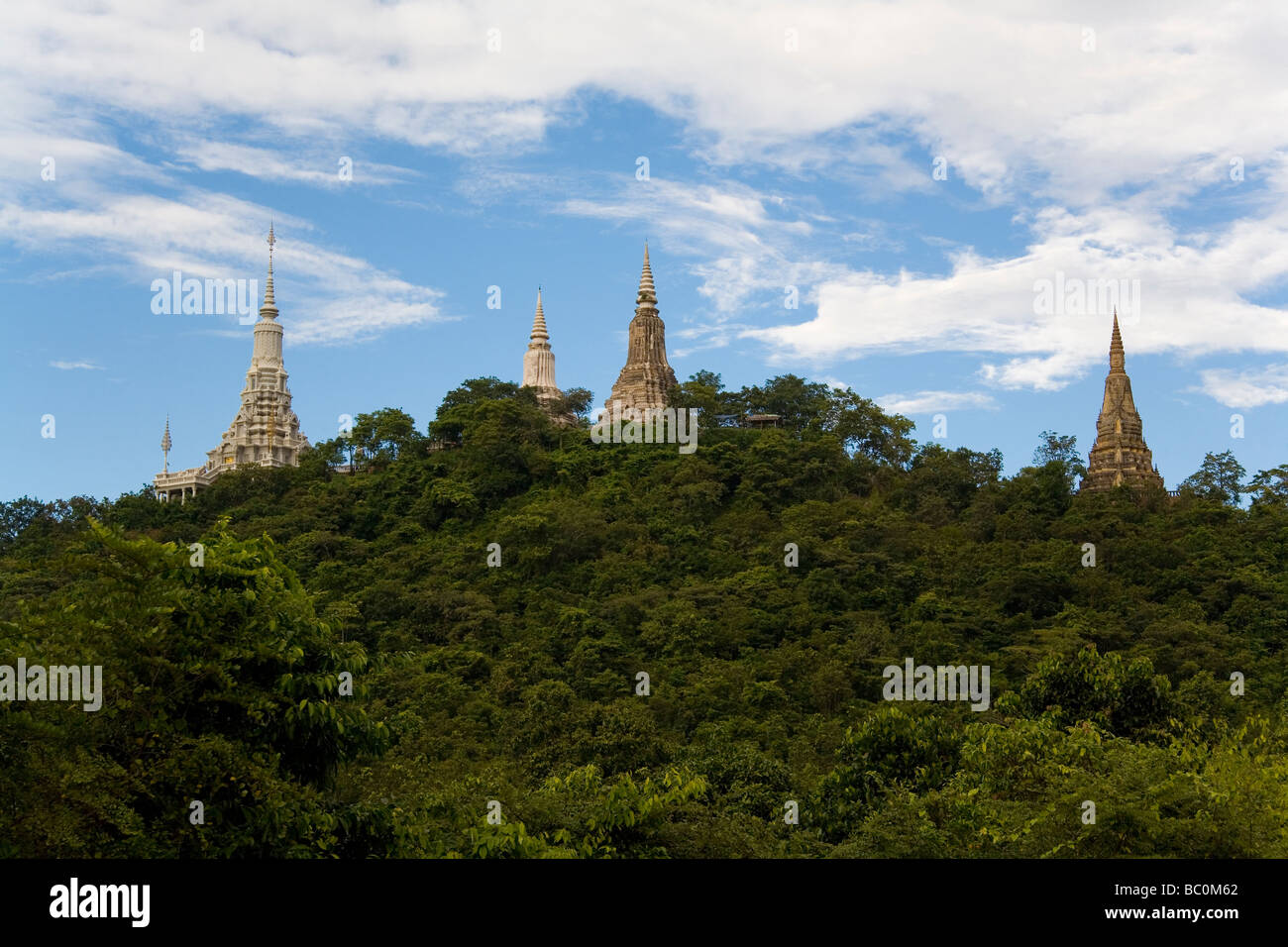 View of the hillside chedis of Oudong Mountain, Kandal Province ...