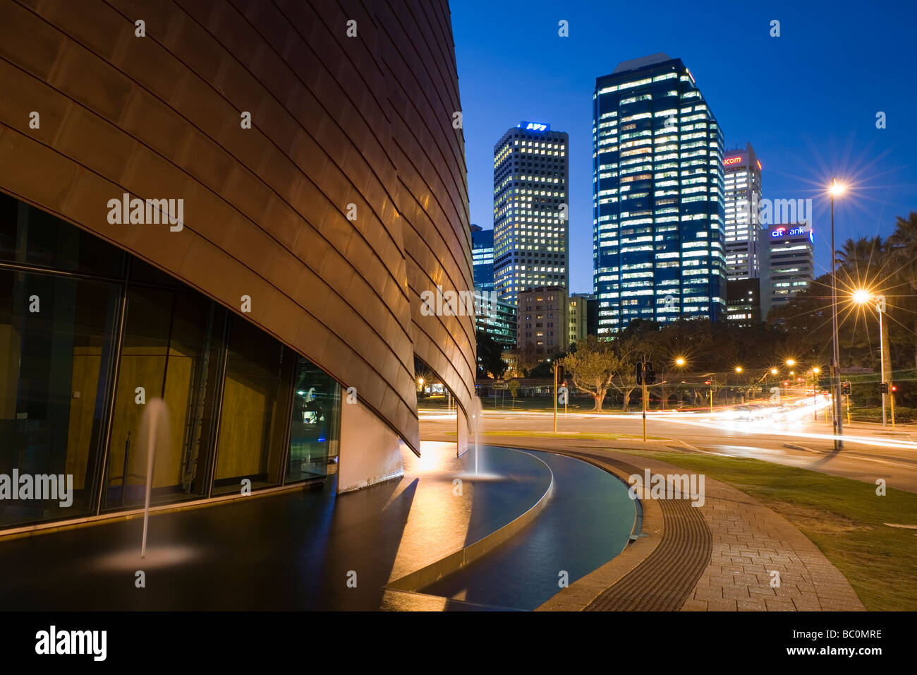 Night view of the Perth city skyscrapers, Western Australia, with the ...