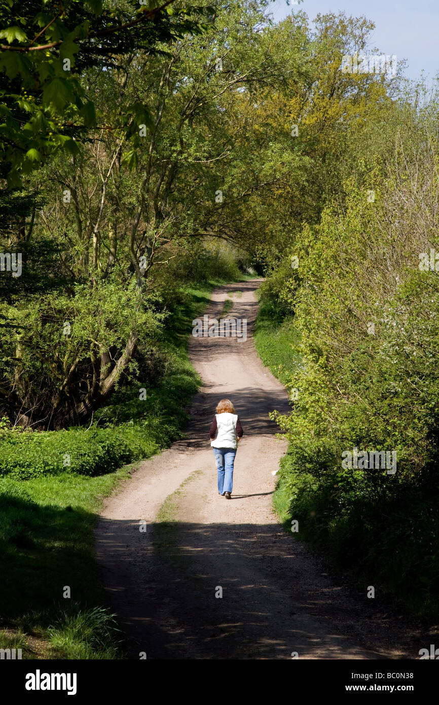 A WOMAN WALKING ALONE ALONG A WINDING COUNTRY PATH Stock Photo - Alamy