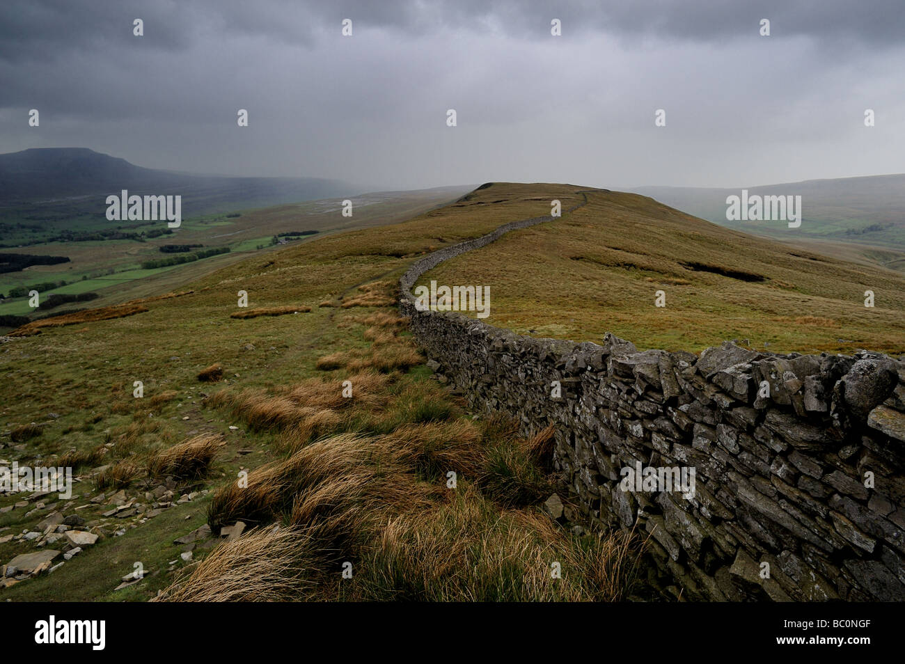 The summit ridge of Whenside, one of the Yorkshire three peaks ...