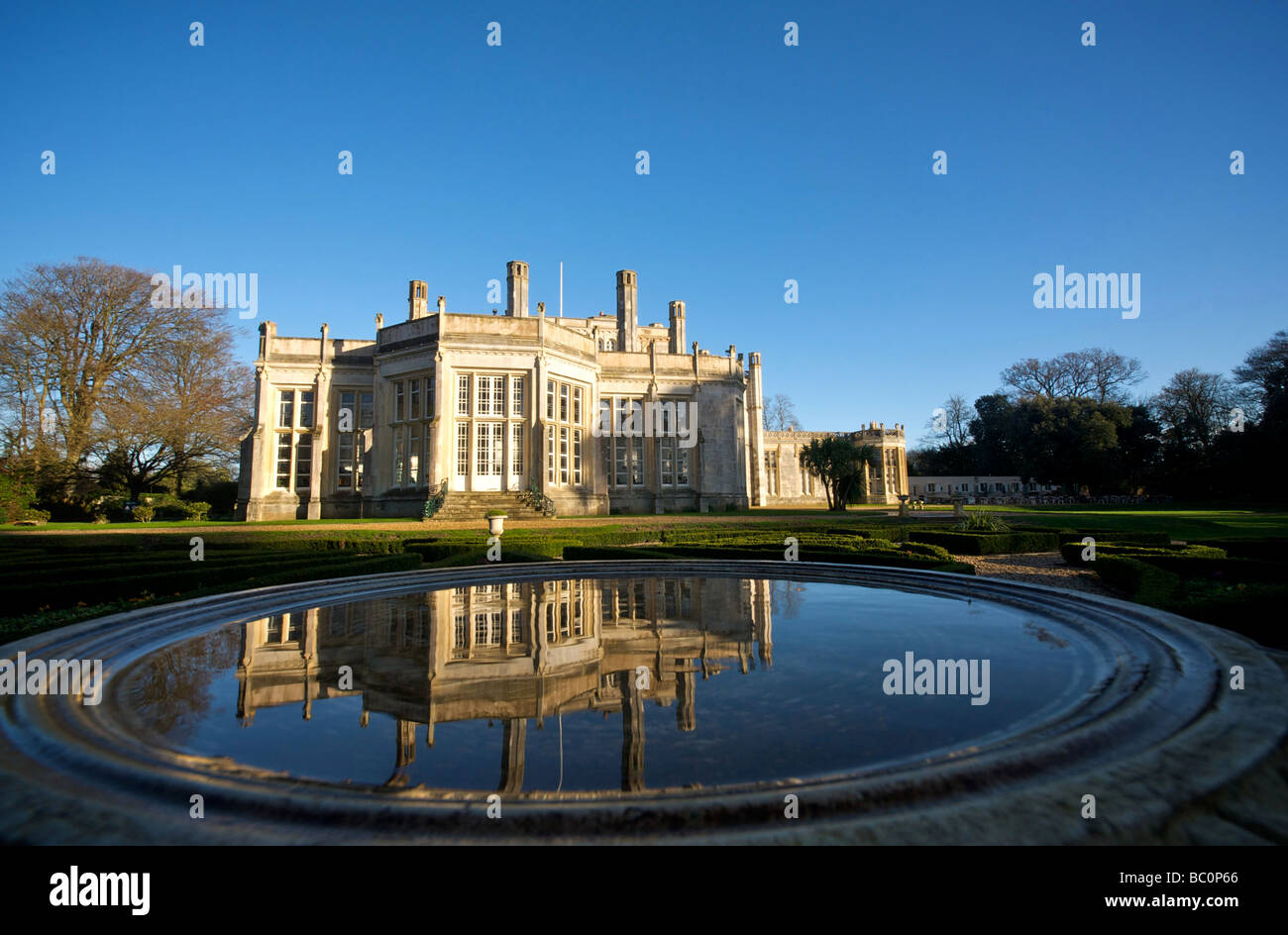 Highcliff Castle Dorset UK Building Reflection in Bird Bath Stock Photo ...