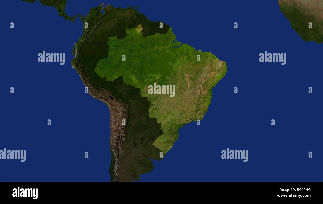 satellite image of brazil with surrounding countries darkened Stock ...