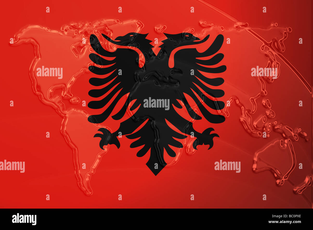 Flag of Albania national country symbol illustration with world map ...