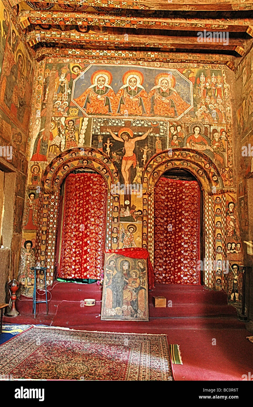 Africa Ethiopia Gondar Painted ceiling in the Church of Debre Birhan ...