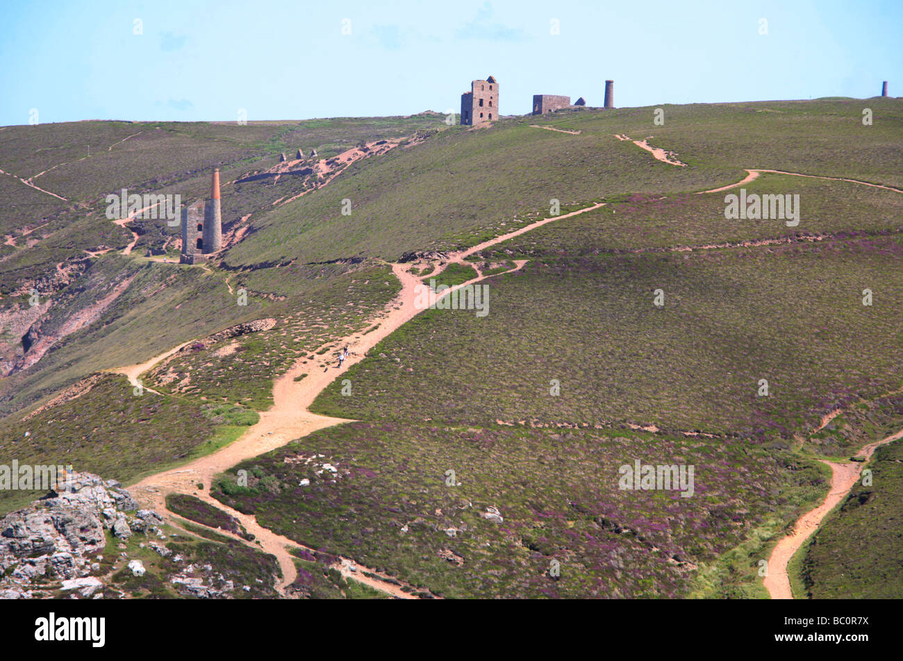 Eroded footpaths on cliffs near Chapel Porth, St Agnes, Cornwall Stock ...