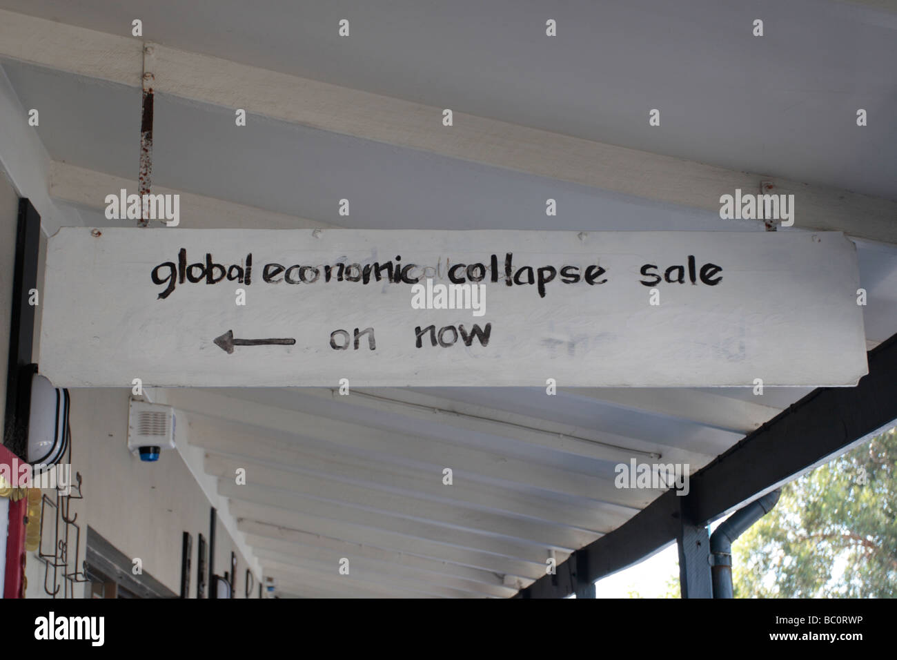 Global economic collapse Sign outside shops in Yallingup Western ...