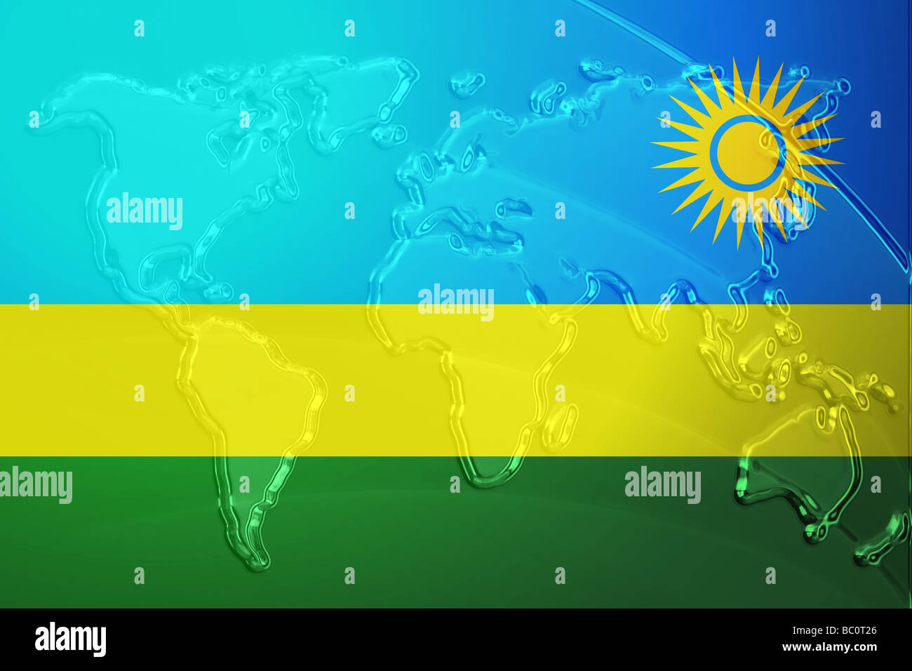 Flag of Rwanda national country symbol illustration with world map ...