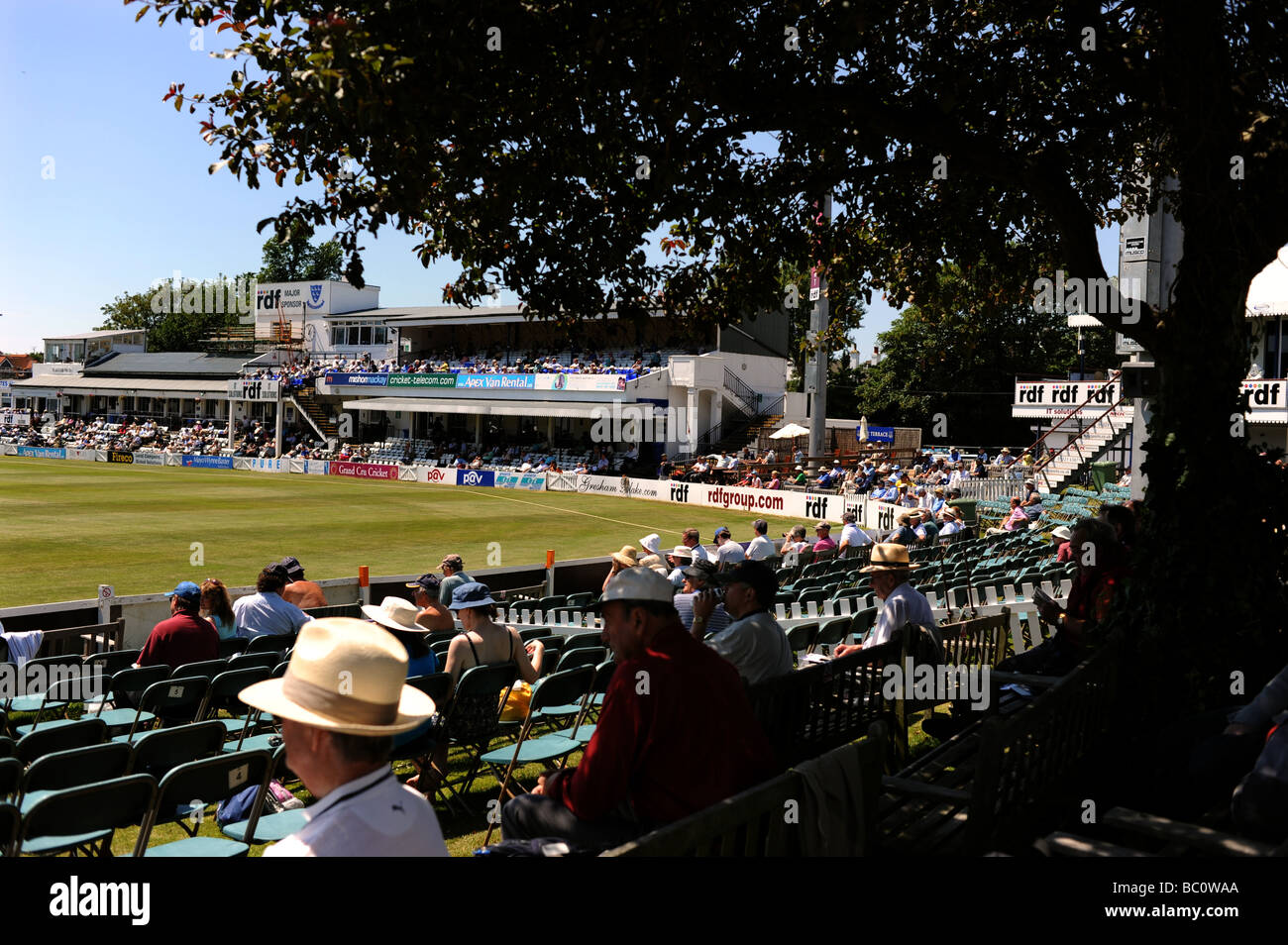 Spectators at the Hove County Ground watching Sussex play cricket 2009 ...