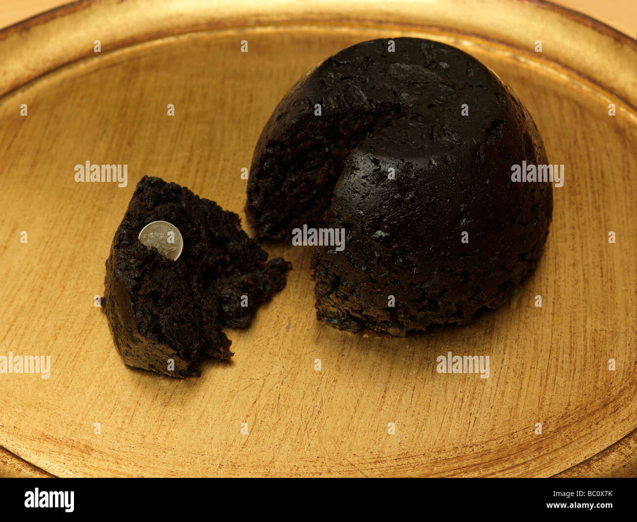 Traditional Christmas Pudding with a Silver Coin Stock Photo - Alamy
