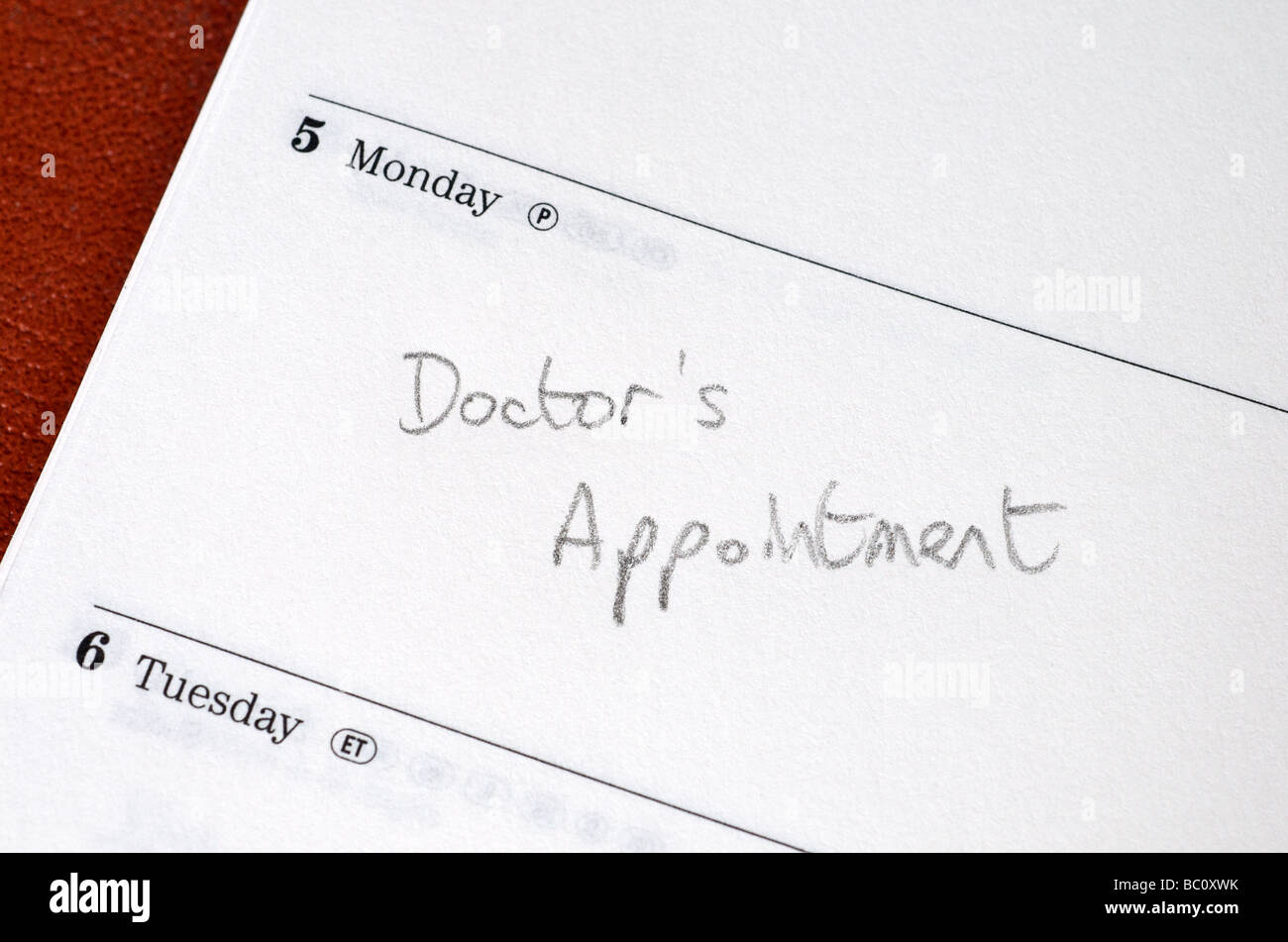 Diary page showing doctor's appointment Stock Photo - Alamy