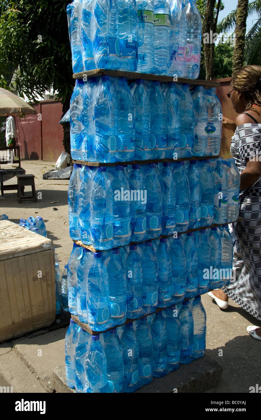 Bottles of Tangui mineral water Douala Cameroon West Africa Locally ...