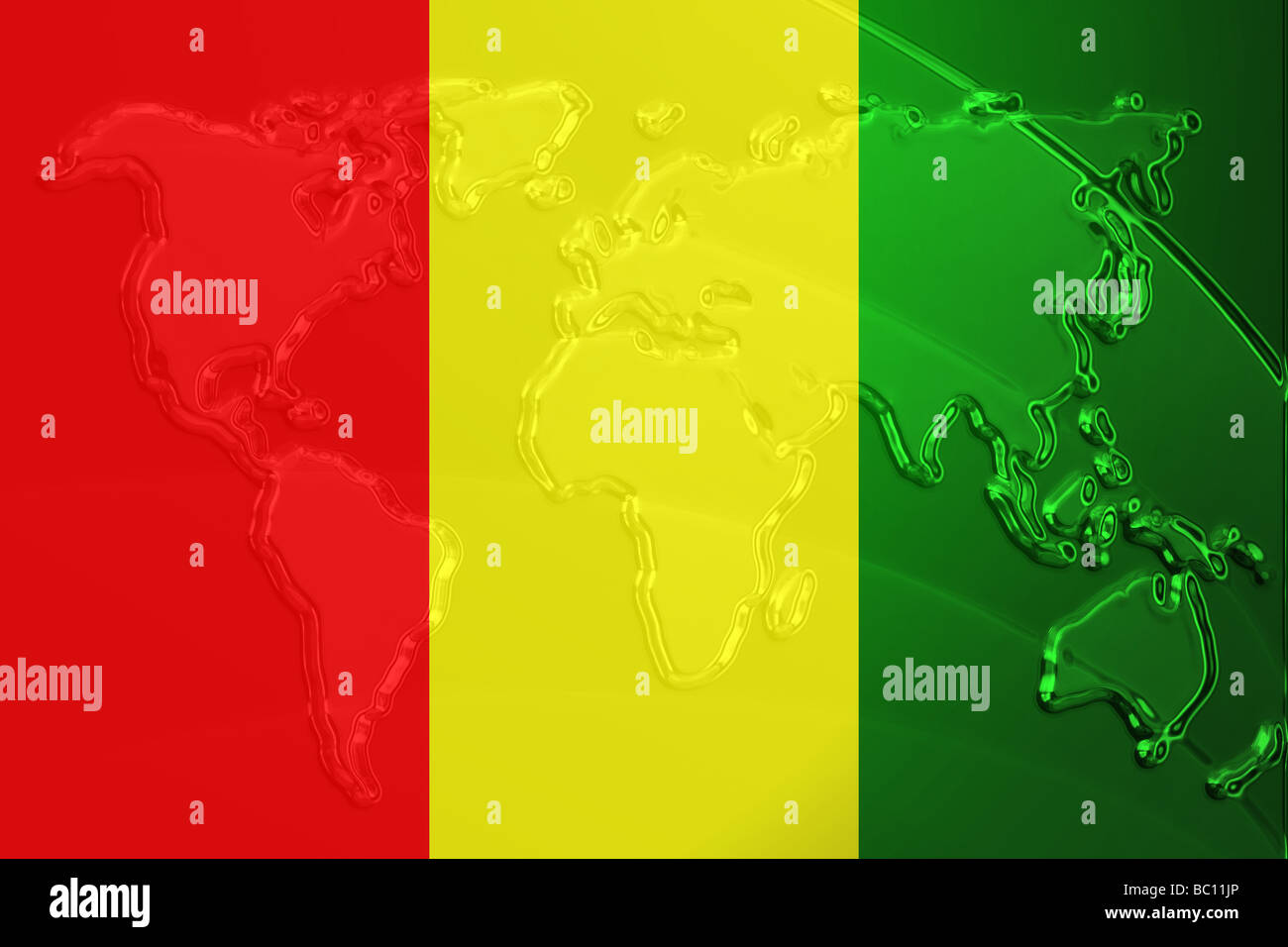 Flag of Guinea national country symbol illustration with world map ...