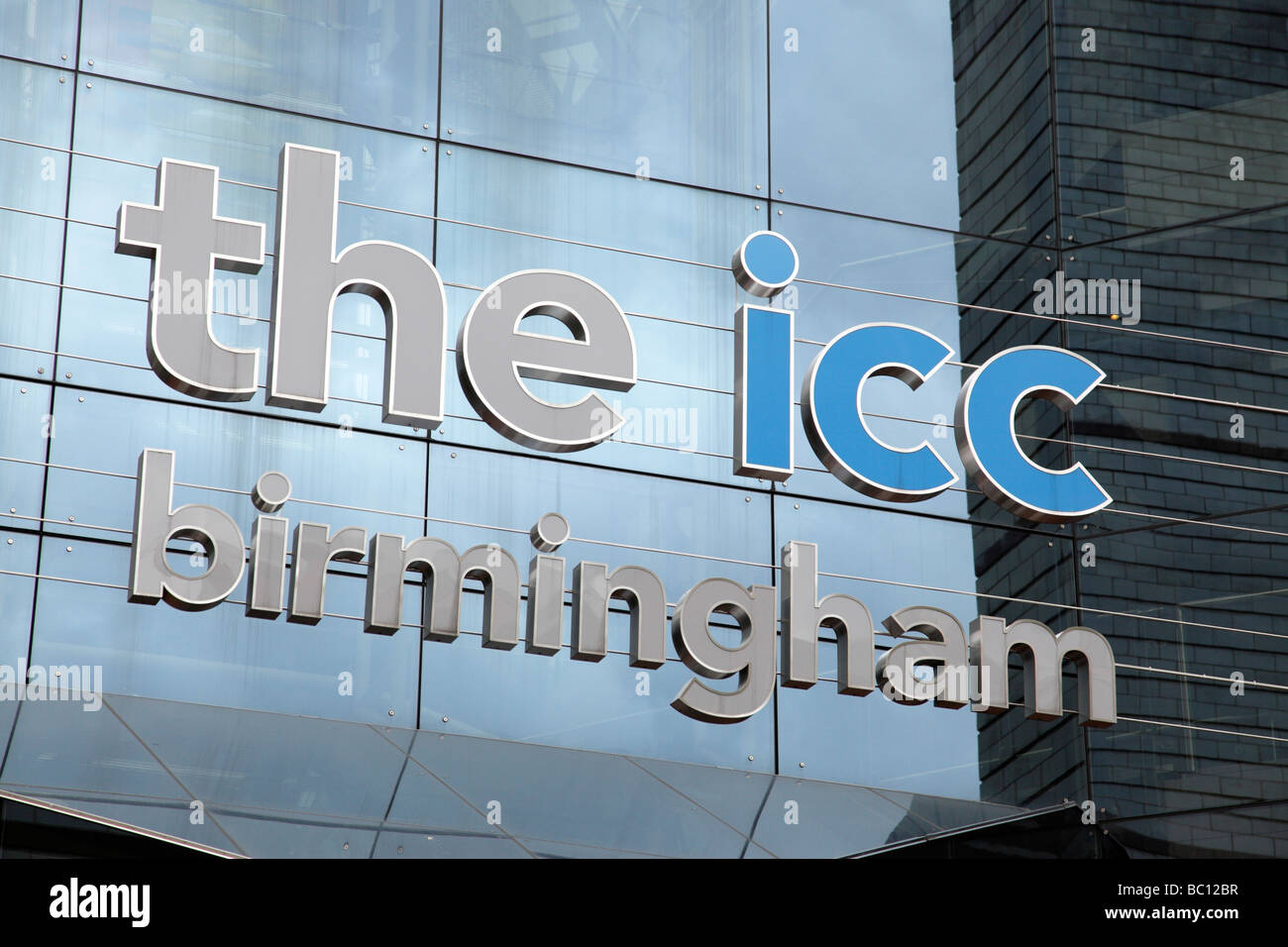 the icc birmingham signage above the entrance from brindley place ...