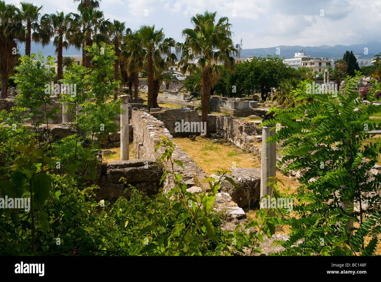 Ruins of the Agora an ancient Greek and Roman city on the Greek island ...