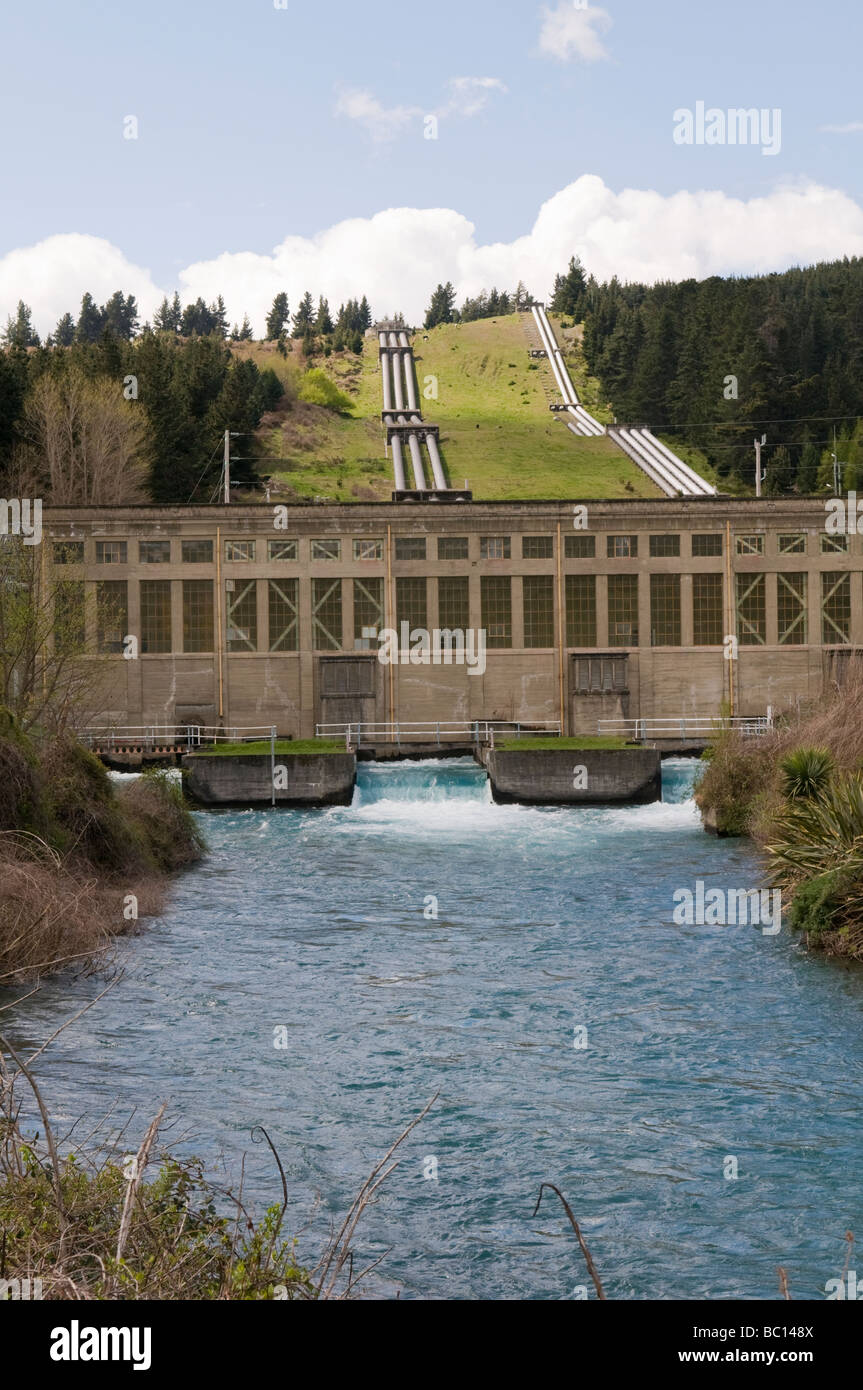 Lake Coleridge hydro plant, disgorging into its tailrace, which leads ...