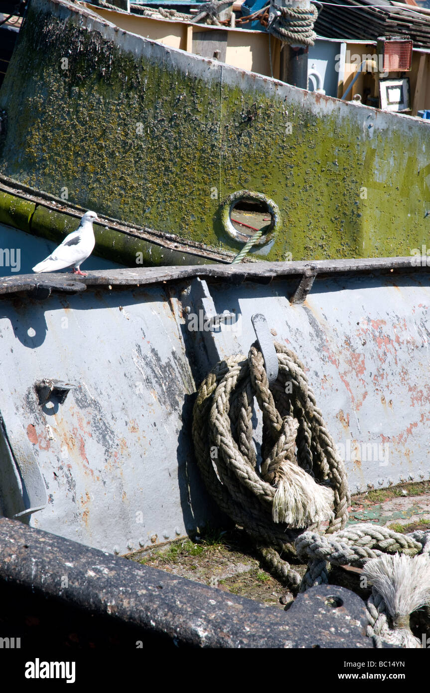 Close crop of two old working trawlers at Milford Haven marina west ...