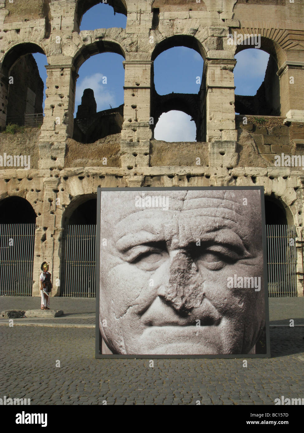 centurion and image of emperor vespasian outside colosseum, rome Stock ...