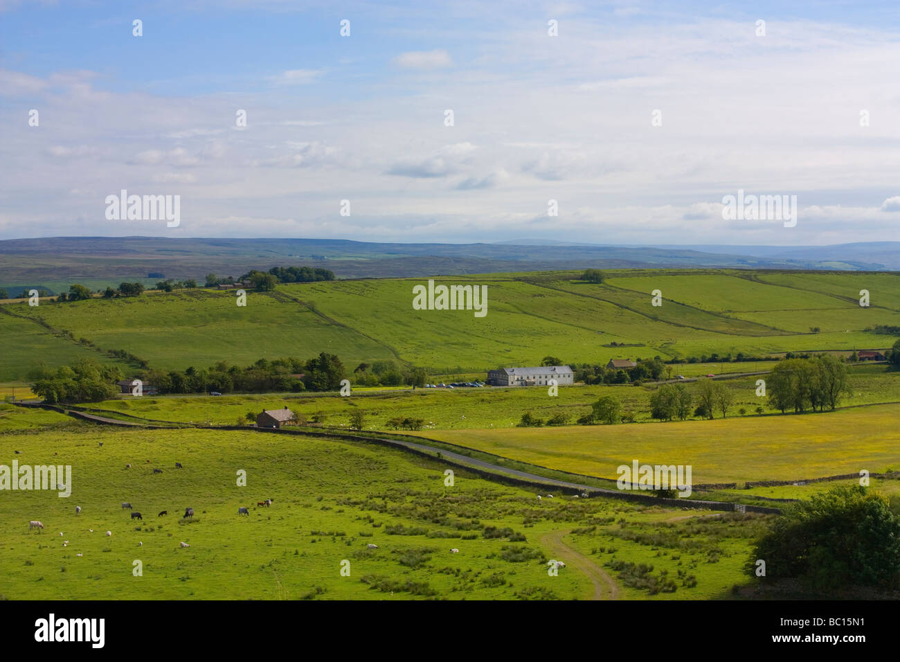View over Tyne Valley towards Once brewed public house from Hadrians ...
