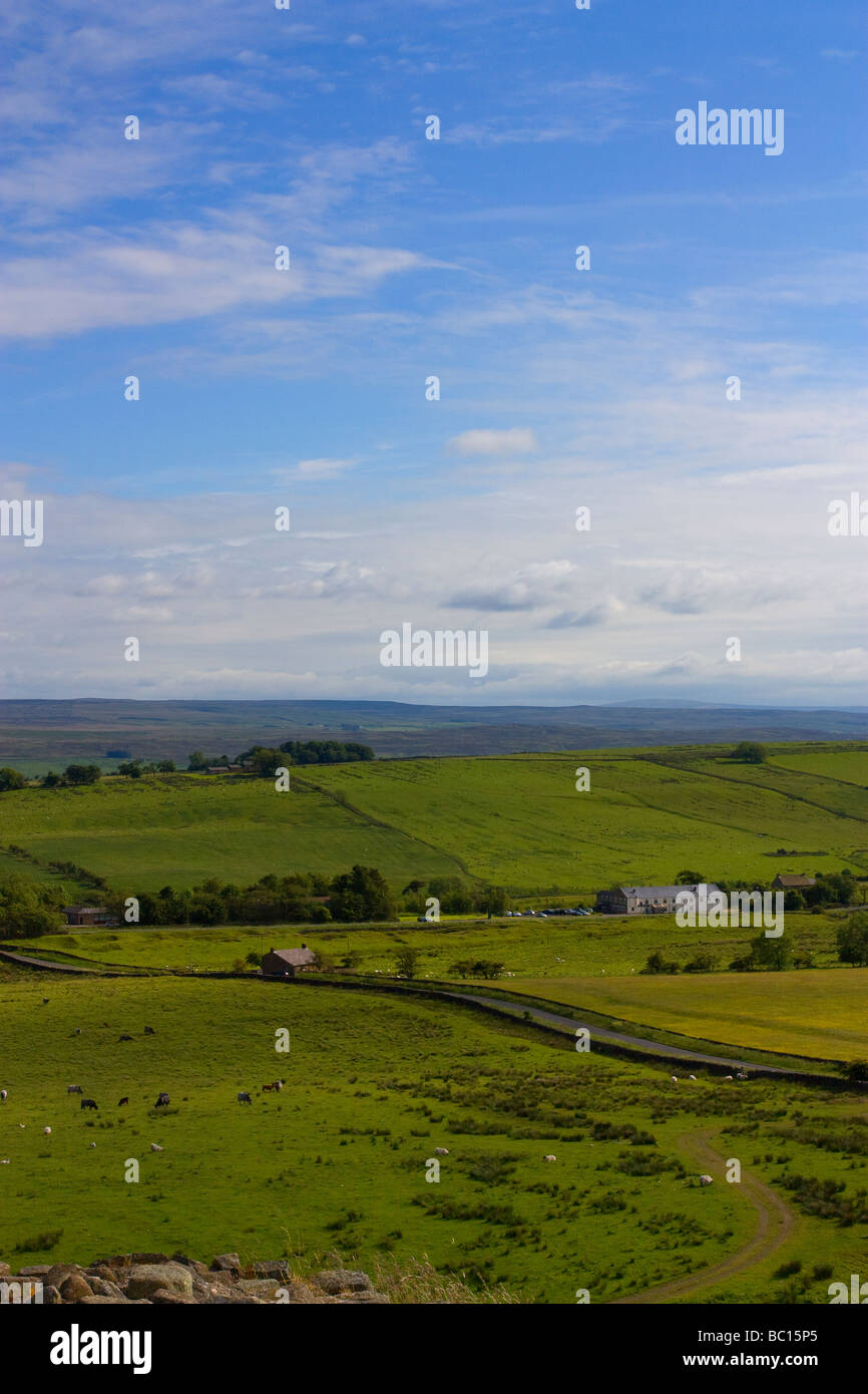 View over Tyne Valley towards Once brewed public house from Hadrians ...