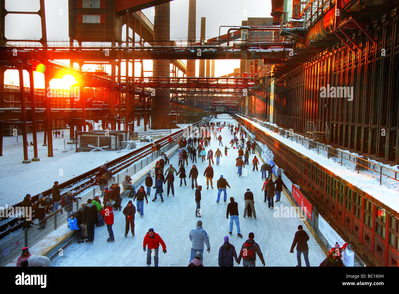 Ice skating rink at the Zollverein coking plant World Cultural Heritage ...