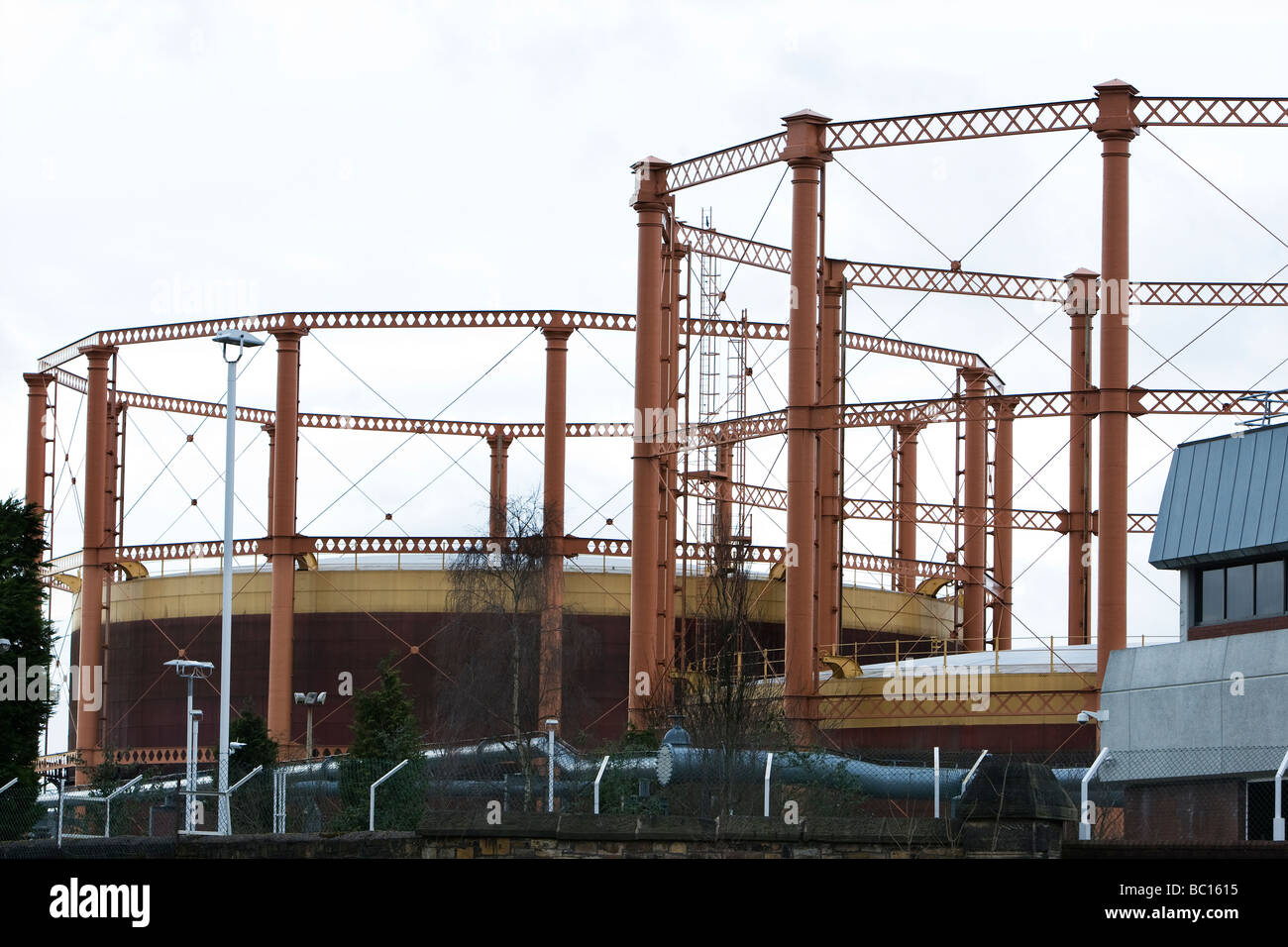 Gasometers in Bolton town centre, Lancashire Stock Photo - Alamy