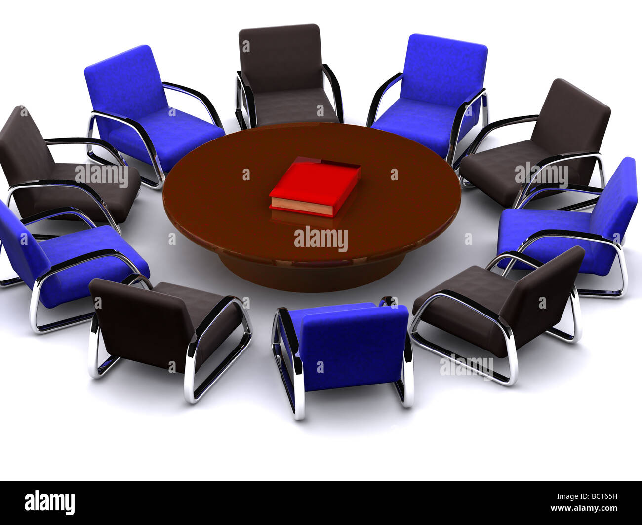 arm-chairs around table. 3d leadership Stock Photo - Alamy