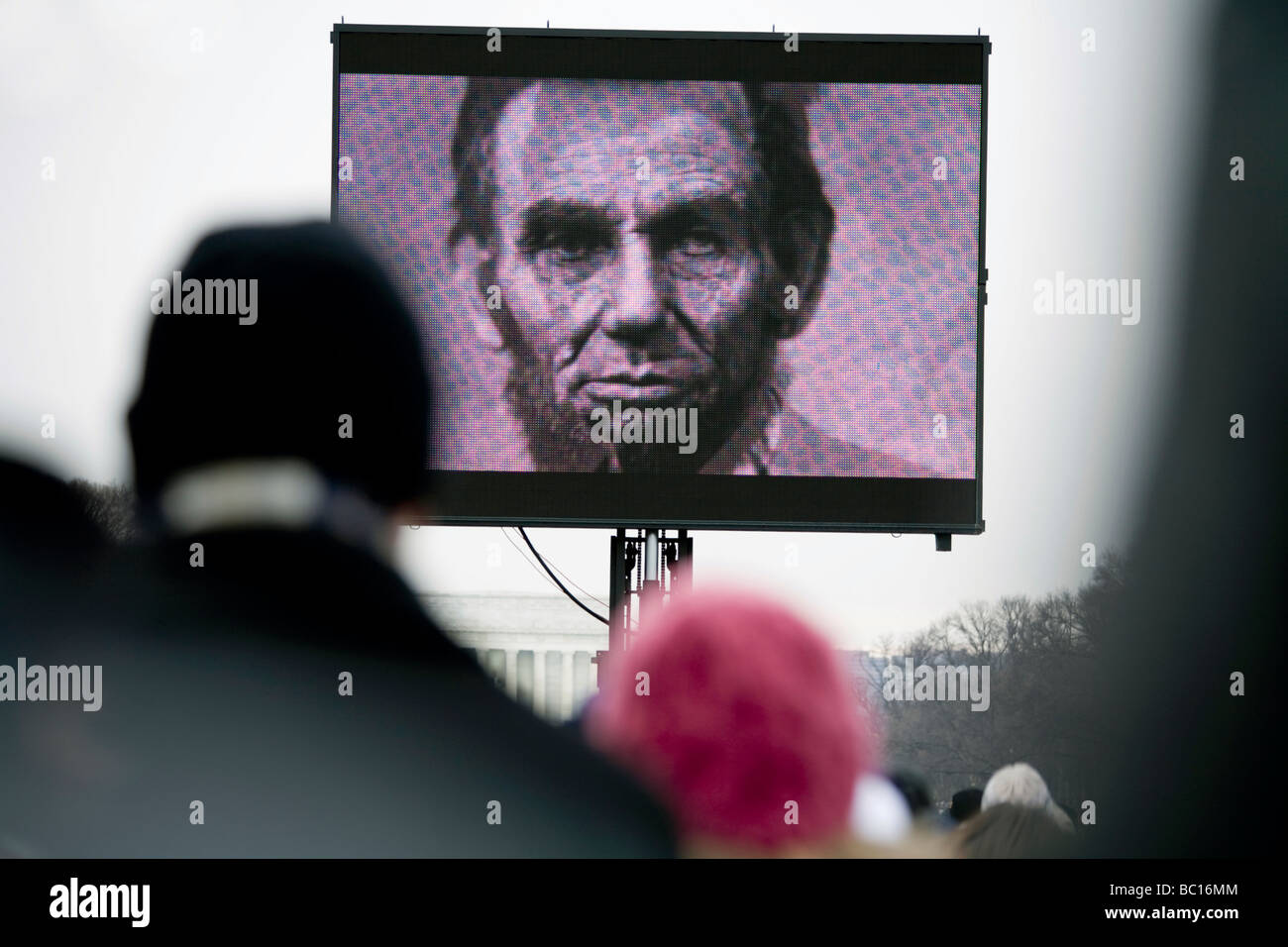 Abraham Lincoln on a giant screen during the Inaugural concert held at ...