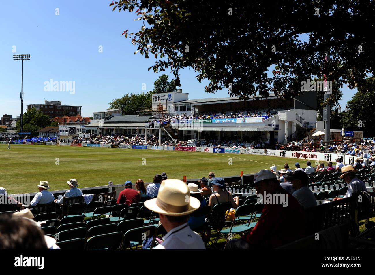 Spectators at the Hove County Ground watching Sussex play cricket 2009 ...