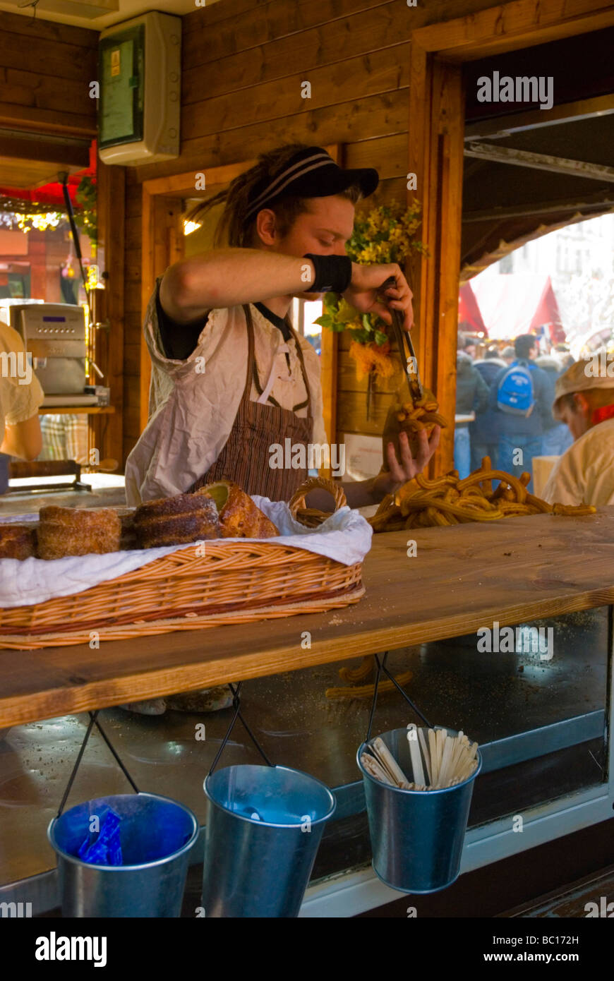 Churros stall at Easter market at old town square in old town Prague ...