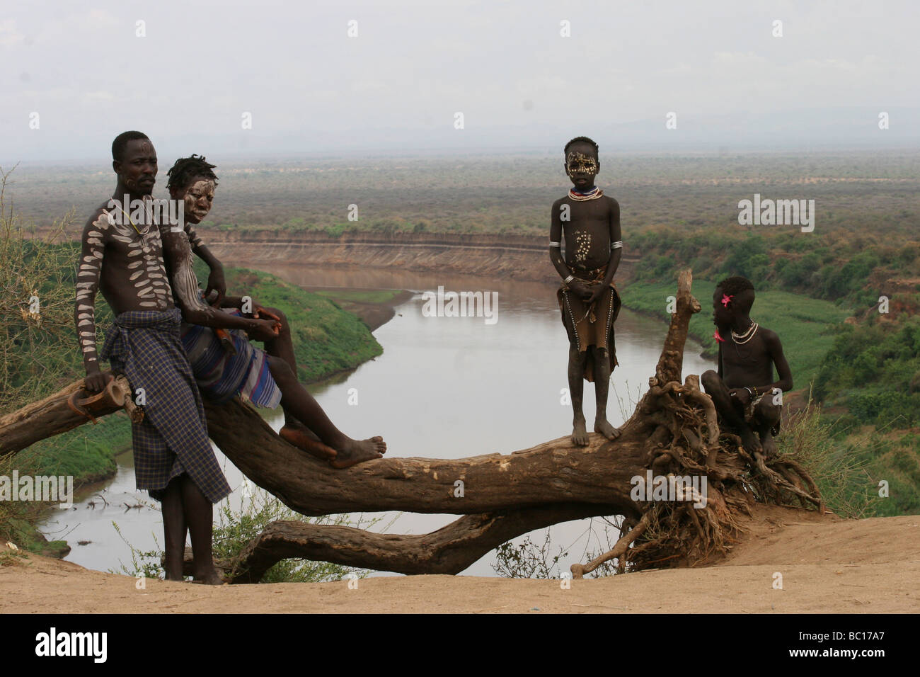 Africa Ethiopia Omo Valley Karo tribe child the Omo river in the ...