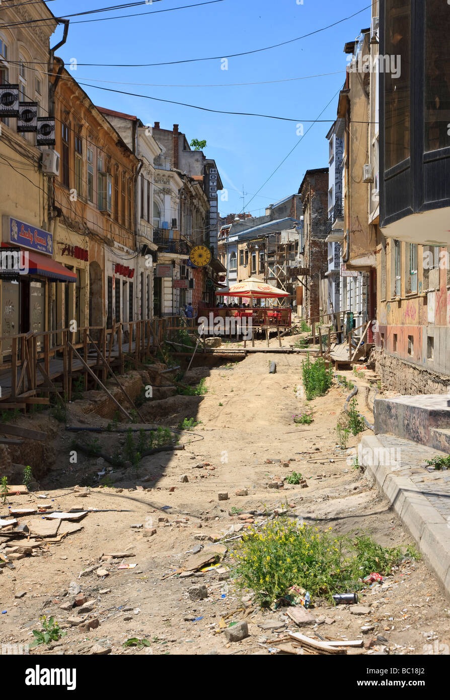 Road works in the Gabroveni shopping street in Bucharest Romania Stock ...