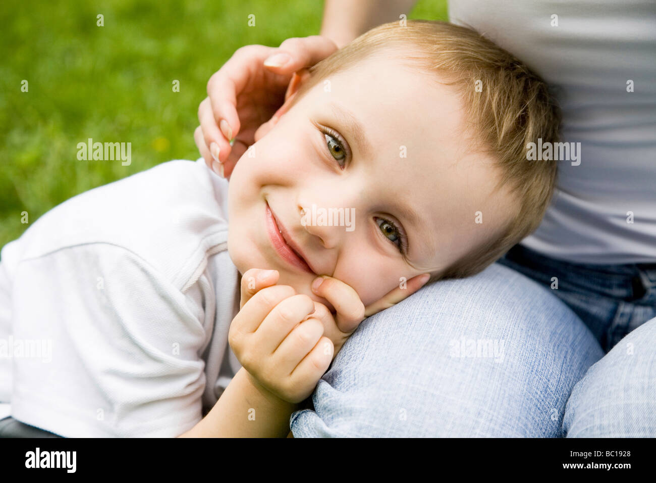 Mother And The Smiling Son Stock Photo - Alamy