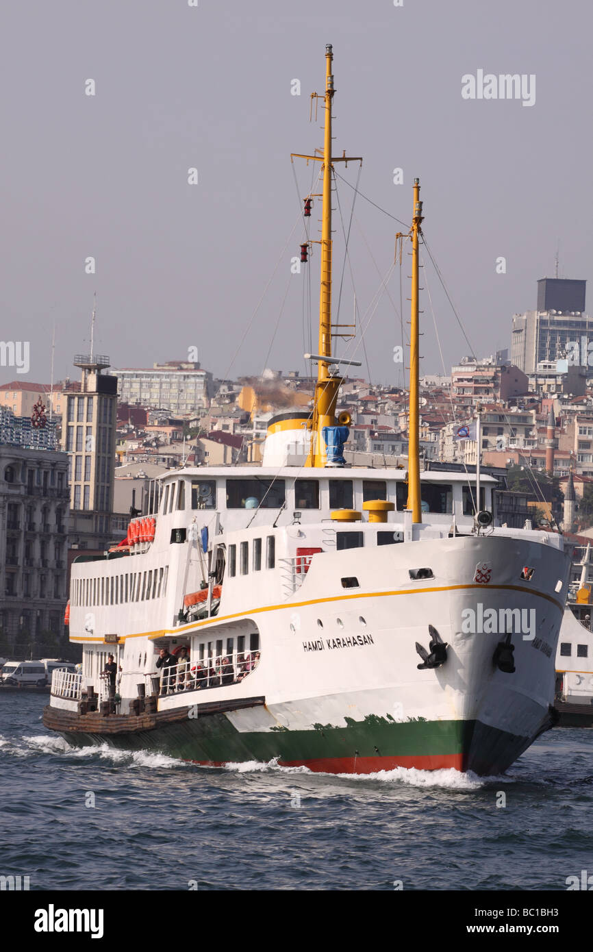 Istanbul Turkey Bosphorus passenger ferry boat approaching Eminonu with ...