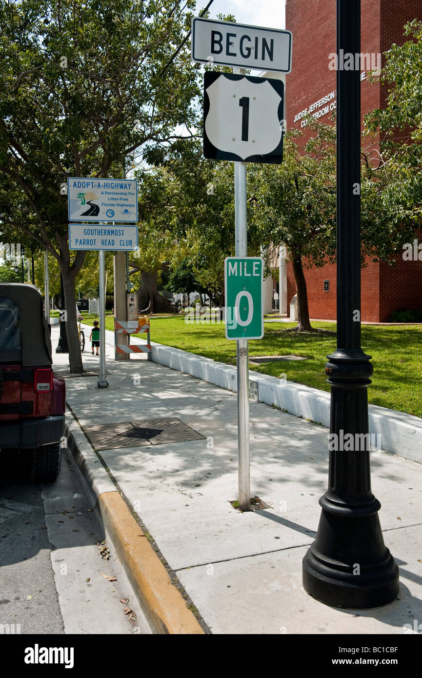 The beginning of US Highway 1 in Key West Florida Stock Photo - Alamy