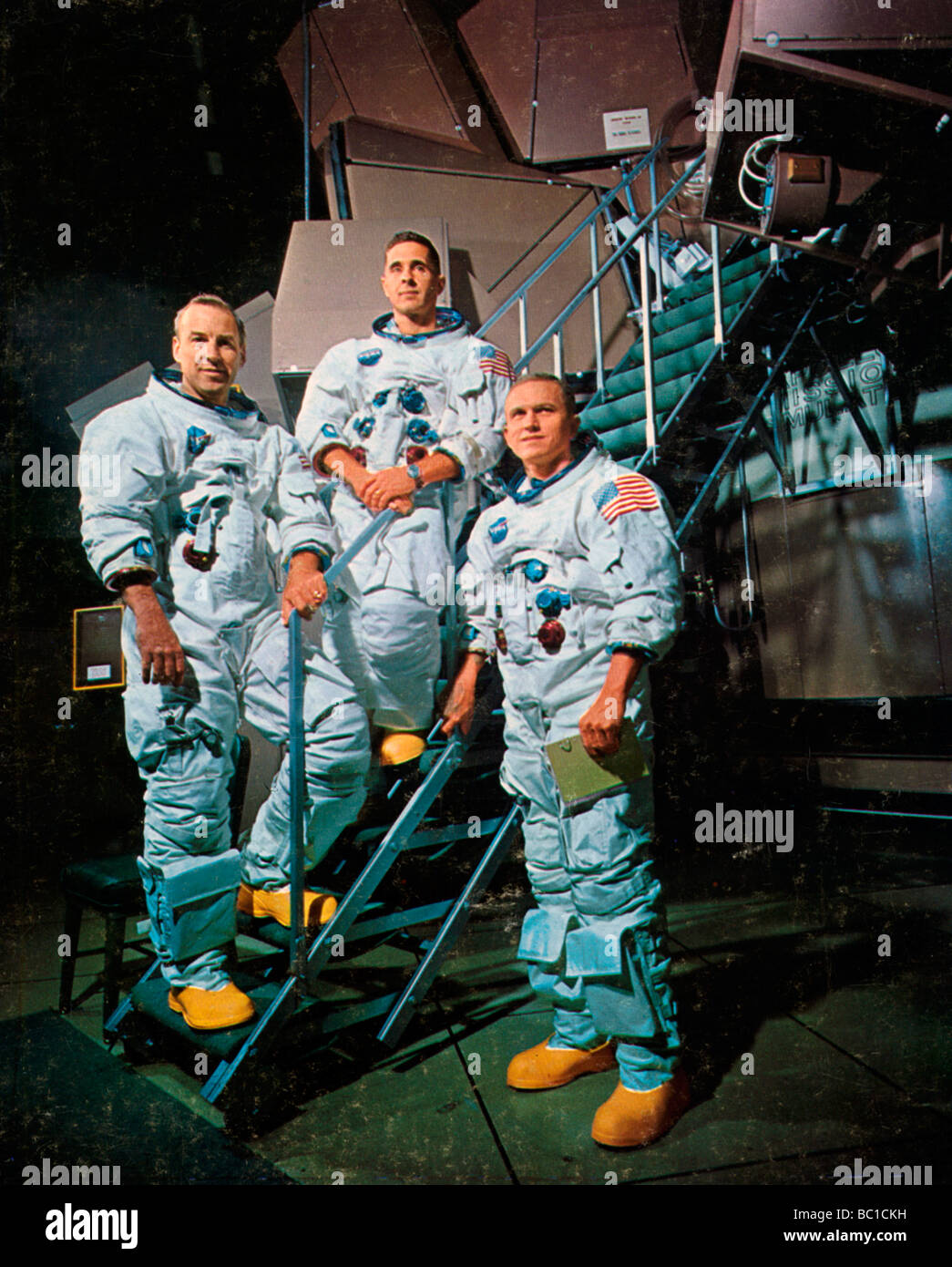 The crew of Apollo 8 in front of a simulator, 1968.Artist: NASA Stock ...