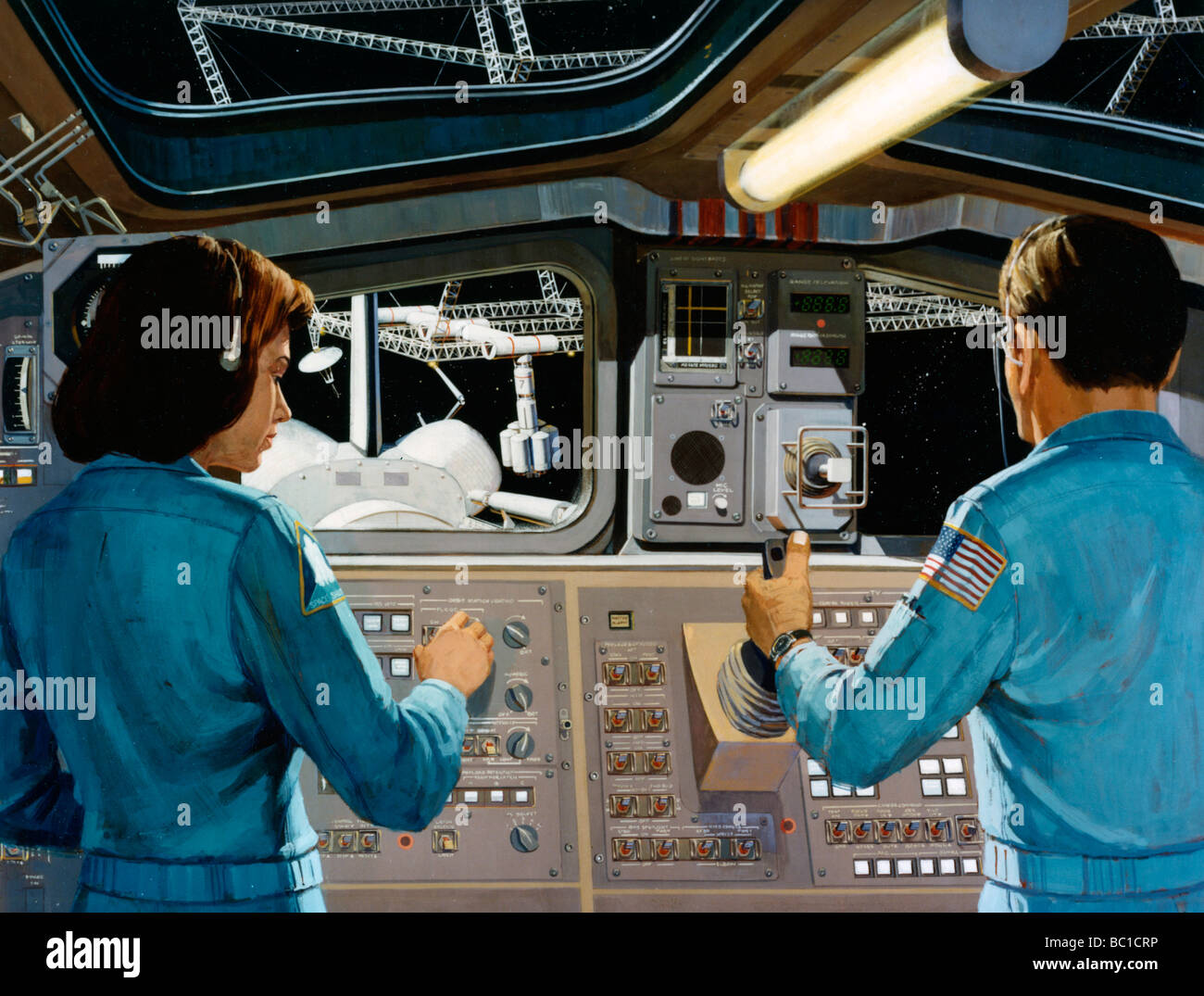 Inside a futuristic space station, c1970s.Artist: NASA Stock Photo - Alamy