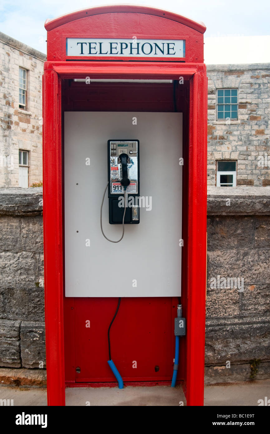 A red British pay phone box in the Dockyard at Kings Wharf, Bermuda ...
