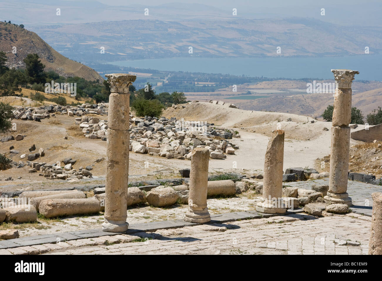 Roman Ruins of Umm Qais and the Sea of Galilee in Jordan Stock Photo ...