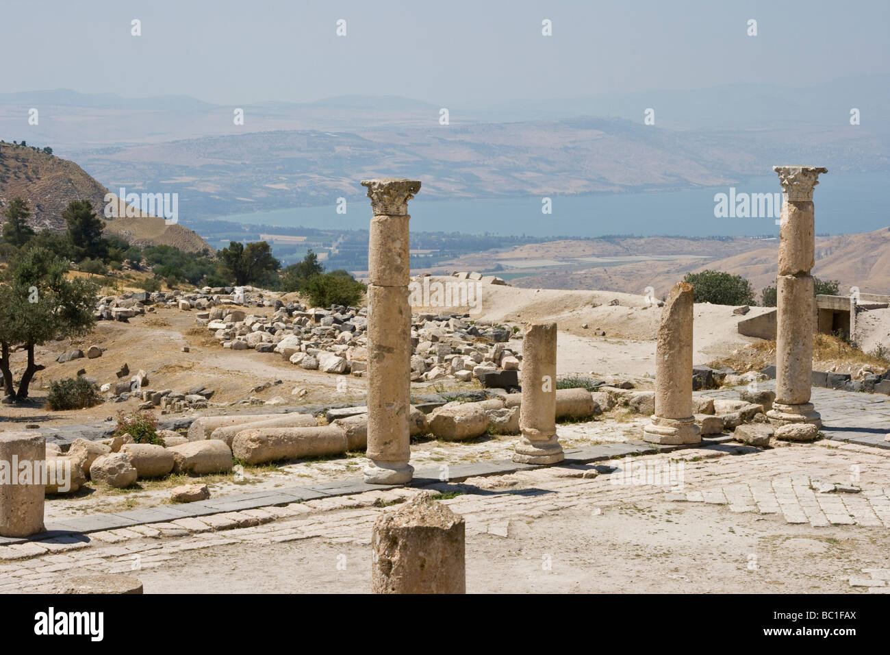 Roman Ruins of Umm Qais and the Sea of Galilee in Jordan Stock Photo ...