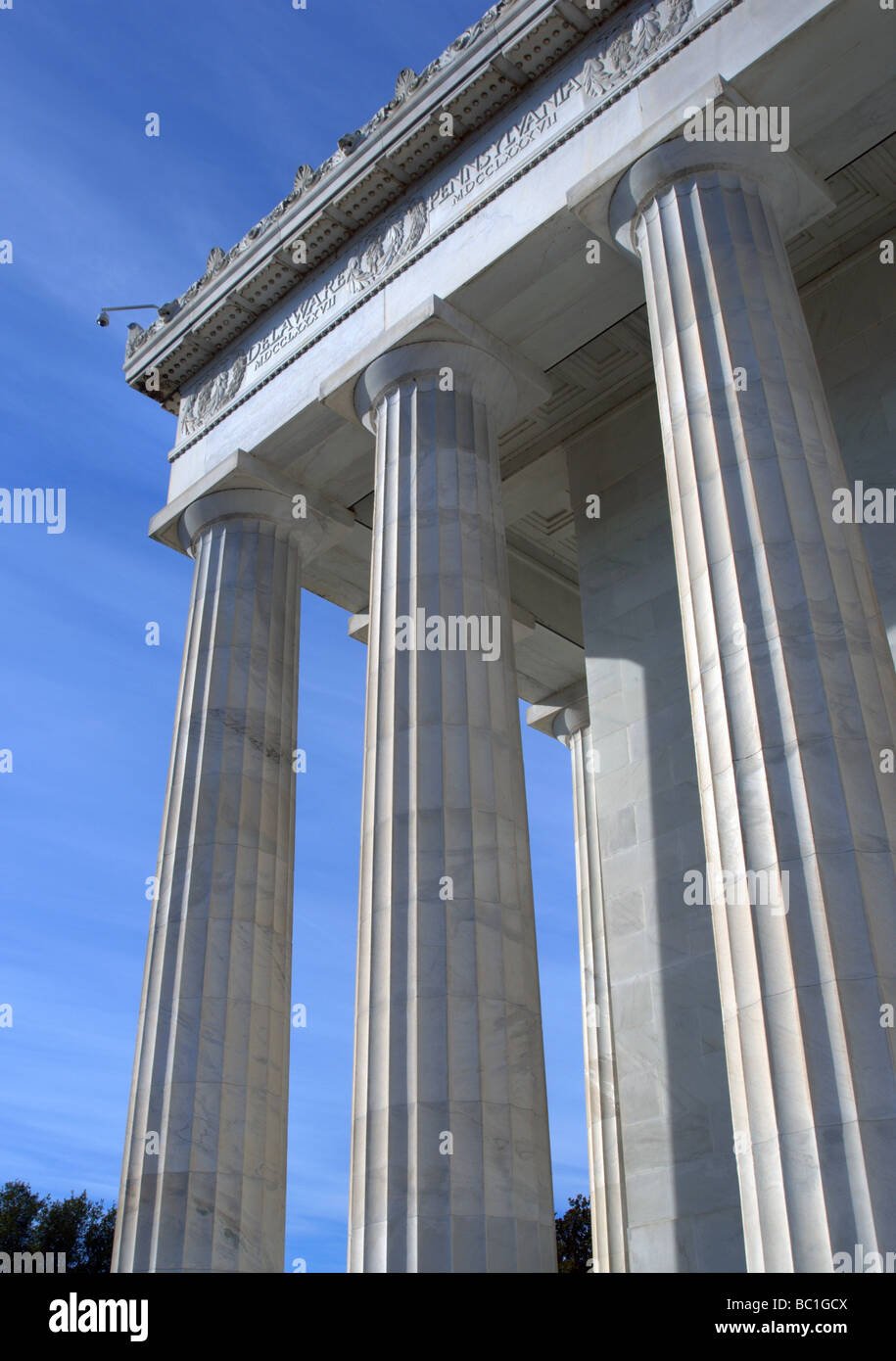 detail of the neoclasical greek columns at the Lincoln Memorial in ...