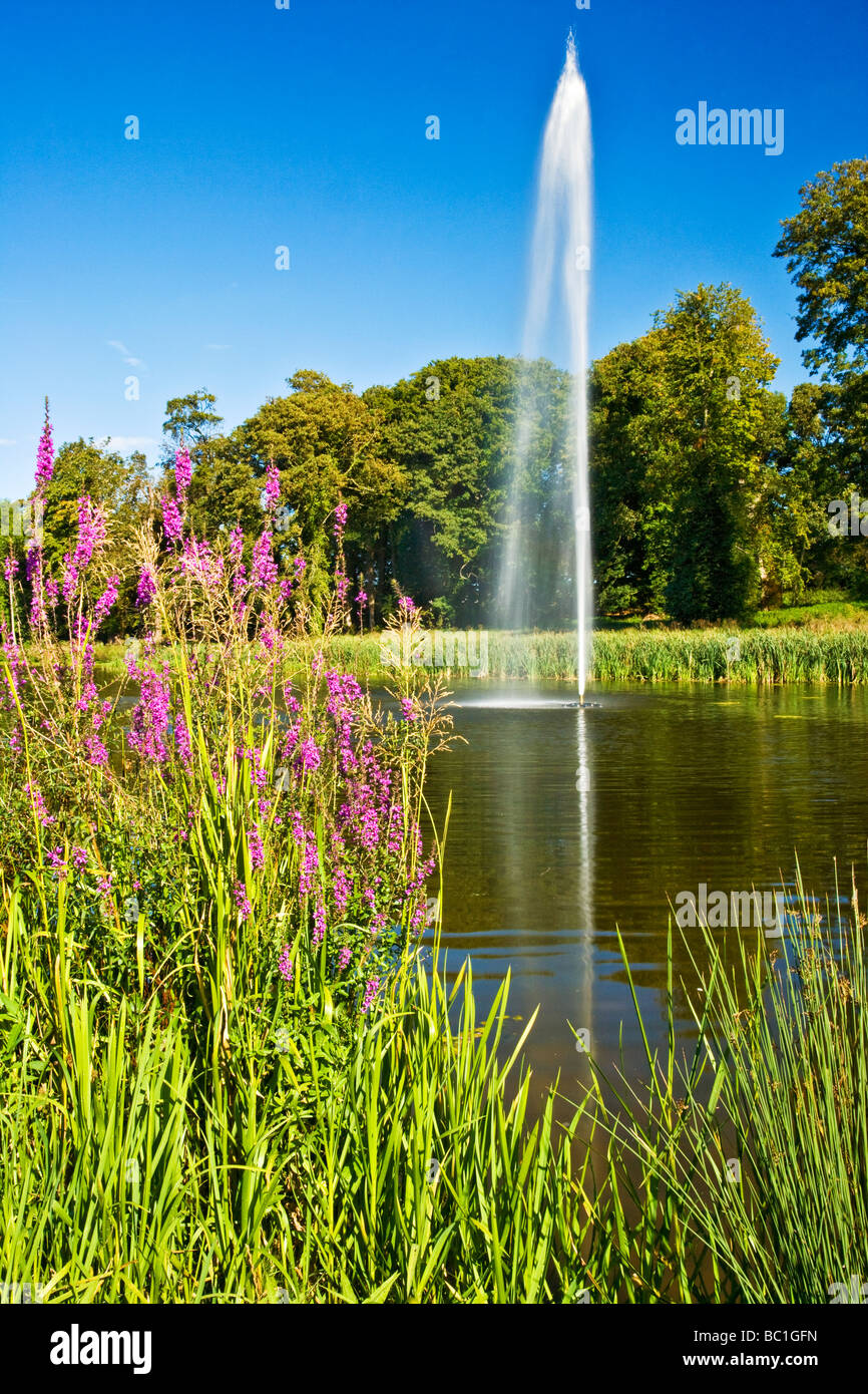 The fountain in the restored lake at Lydiard Park Swindon Wiltshire ...
