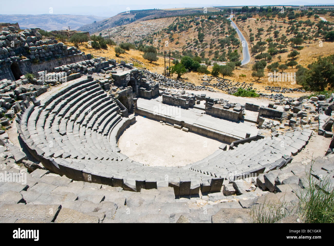 West Theatre in the Roman Ruins of Umm Qais in Jordan Stock Photo - Alamy