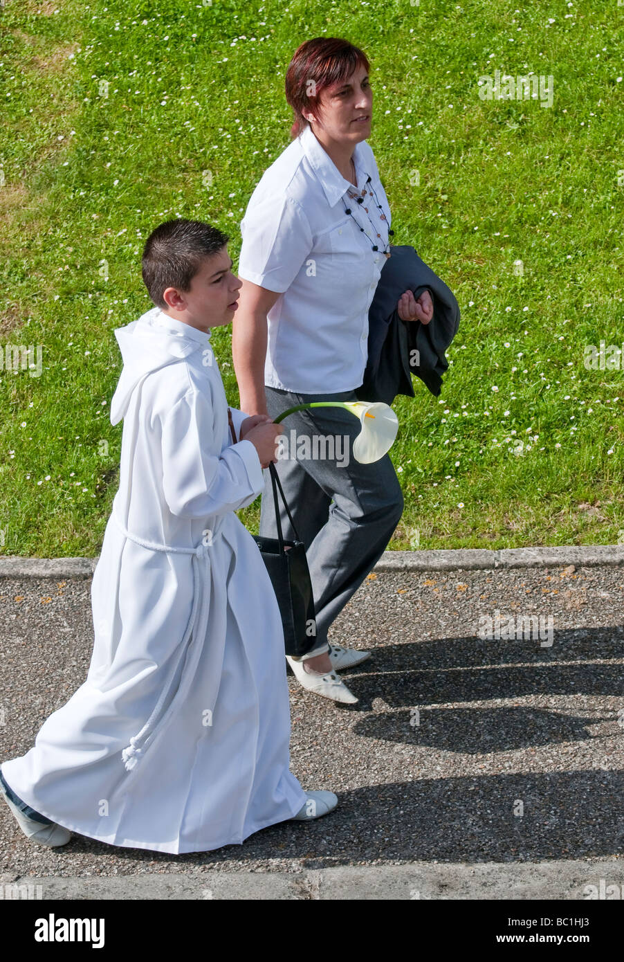 Mother and son dressed for First Holy Communion - France Stock Photo ...
